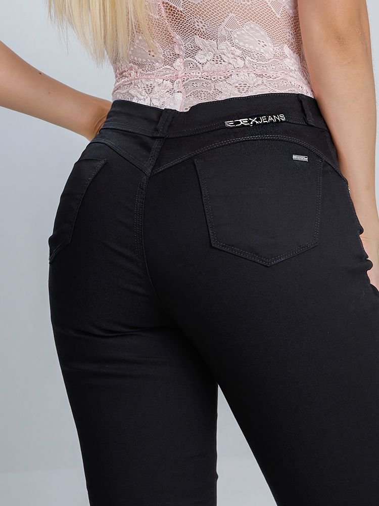 Calça Feminina Sarja Cropped Empina Bumbum Correntes (Preto)