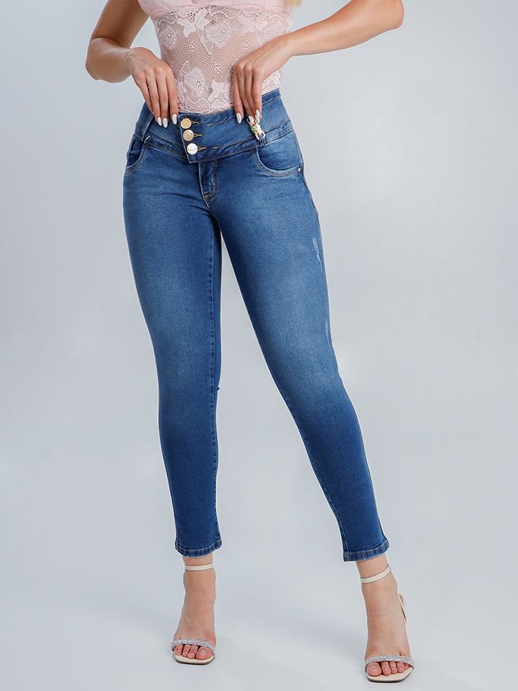 Calça Feminina Jeans Cropped Grazi Safira (Azul)