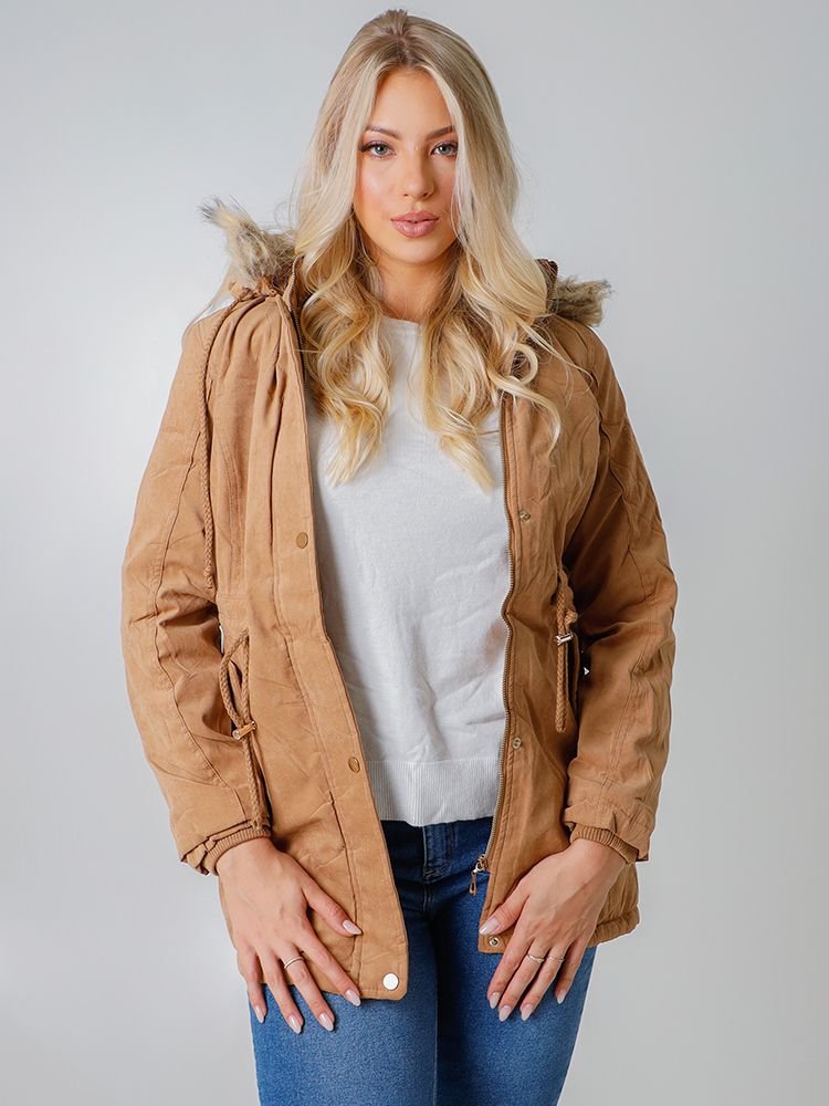 Parka Jaqueta Feminina Capuz Forrada (Marrom)