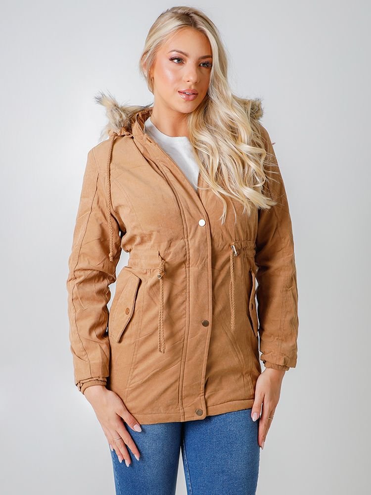 Parka Jaqueta Feminina Capuz Forrada (Marrom)