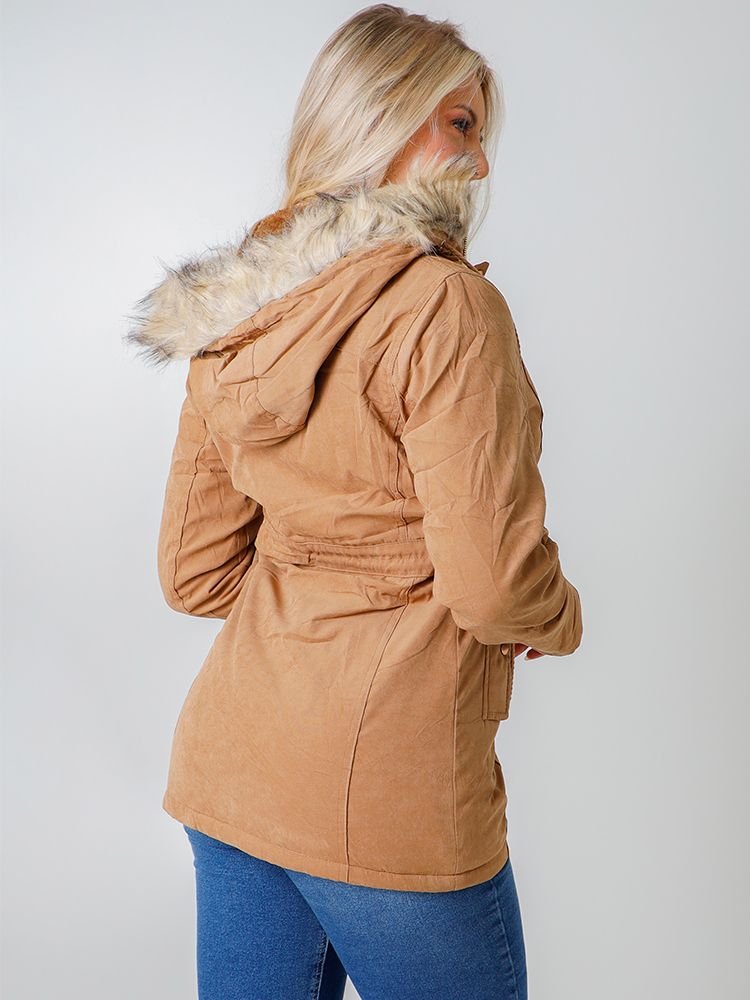 Parka Jaqueta Feminina Capuz Forrada (Marrom)