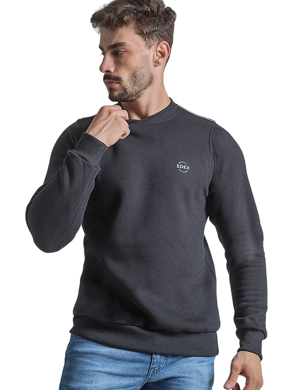 Blusão Masculino Moletom Básico Gola O sem Capuz (Preto)