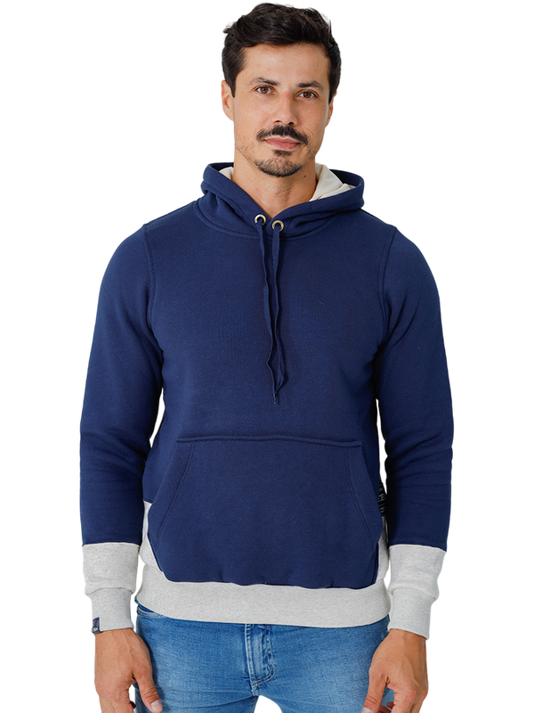 Blusão Masculino Moletom Inverno Capuz (Azul / Cinza)
