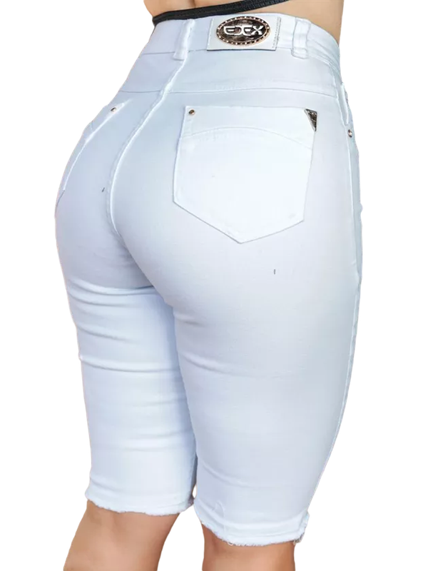 Bermuda Feminina Jeans Ciclista Cintura Alta (Branca)