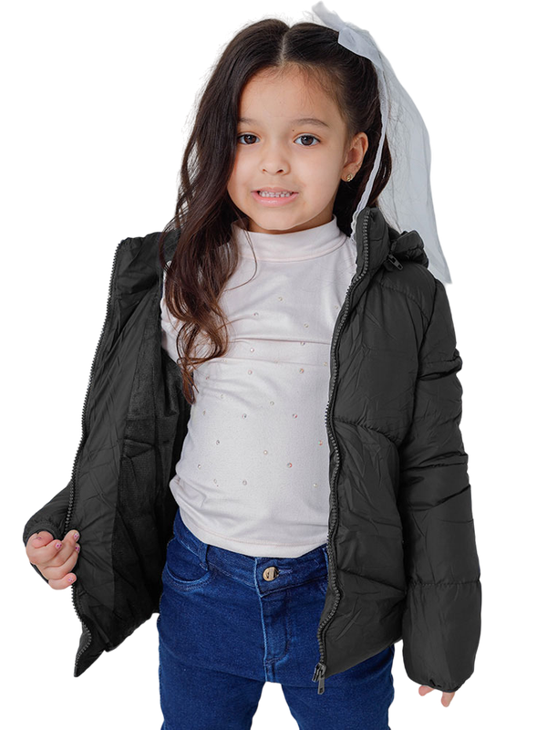 Jaqueta Infantil Feminina Nylon Forro Peluciado Preto