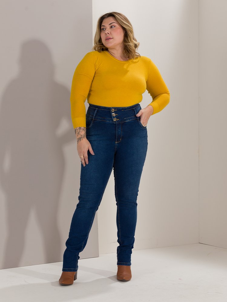 Calça Feminina Jeans Skinny Modeladora (Azul Escuro)