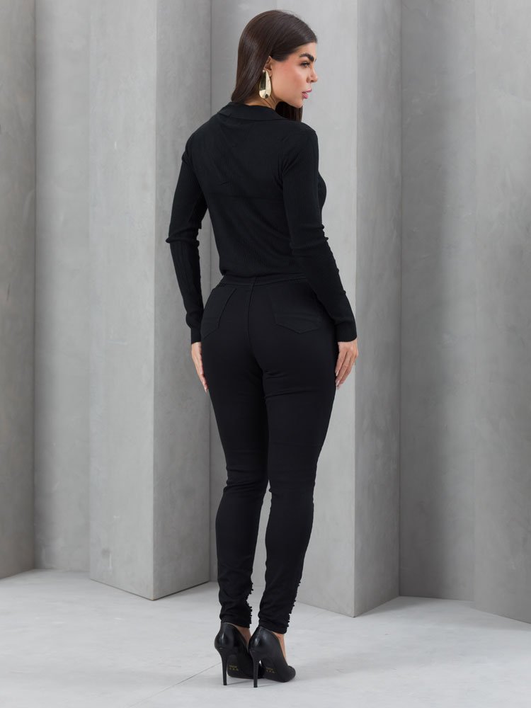 Calça Feminina Sarja Skinny Pérola Negra (Não Desbota)