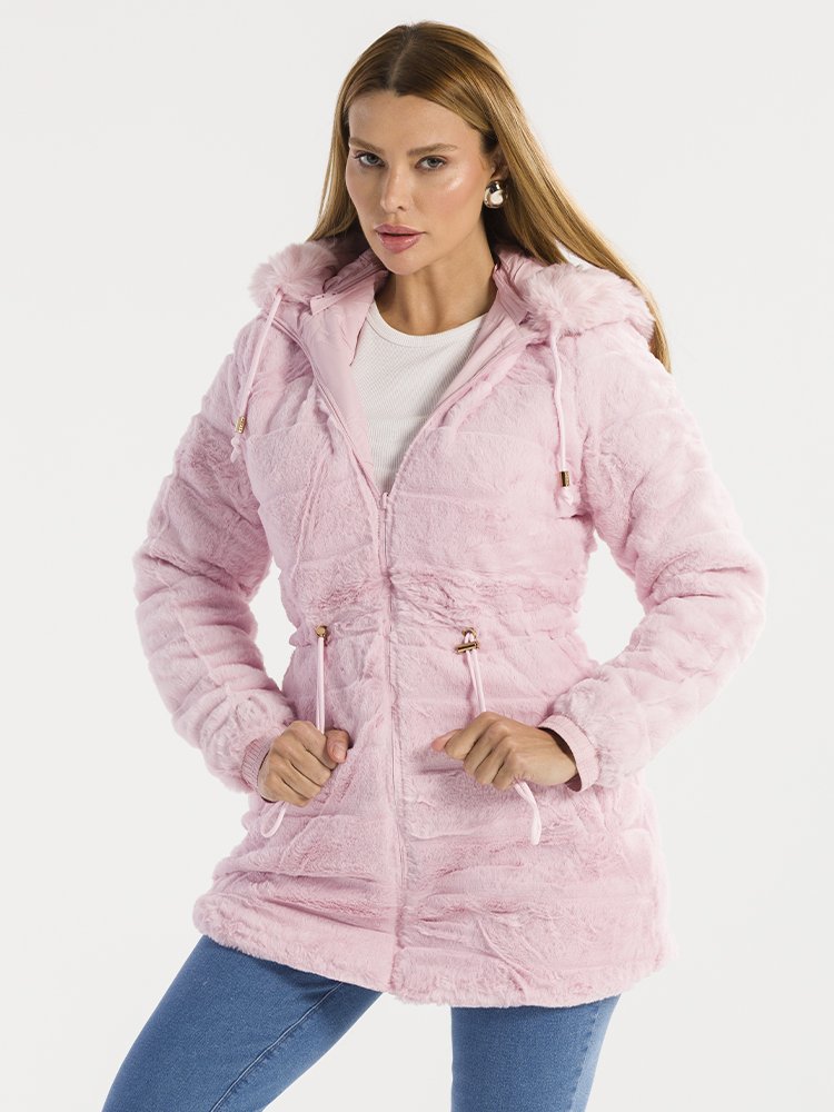 Sobretudo Feminino Pelinhos Dupla Face (Rosa)